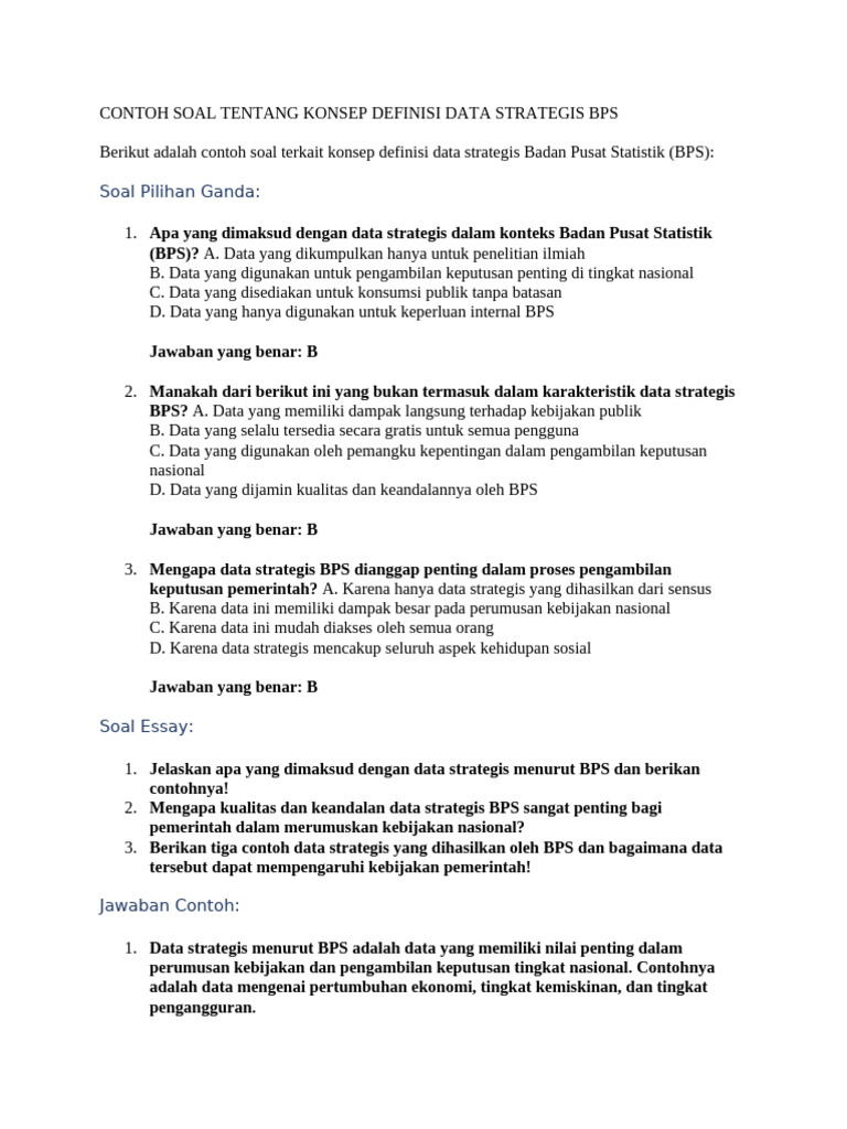 Contoh Soal Tentang Konsep Definisi Data Strategis BPS | PDF