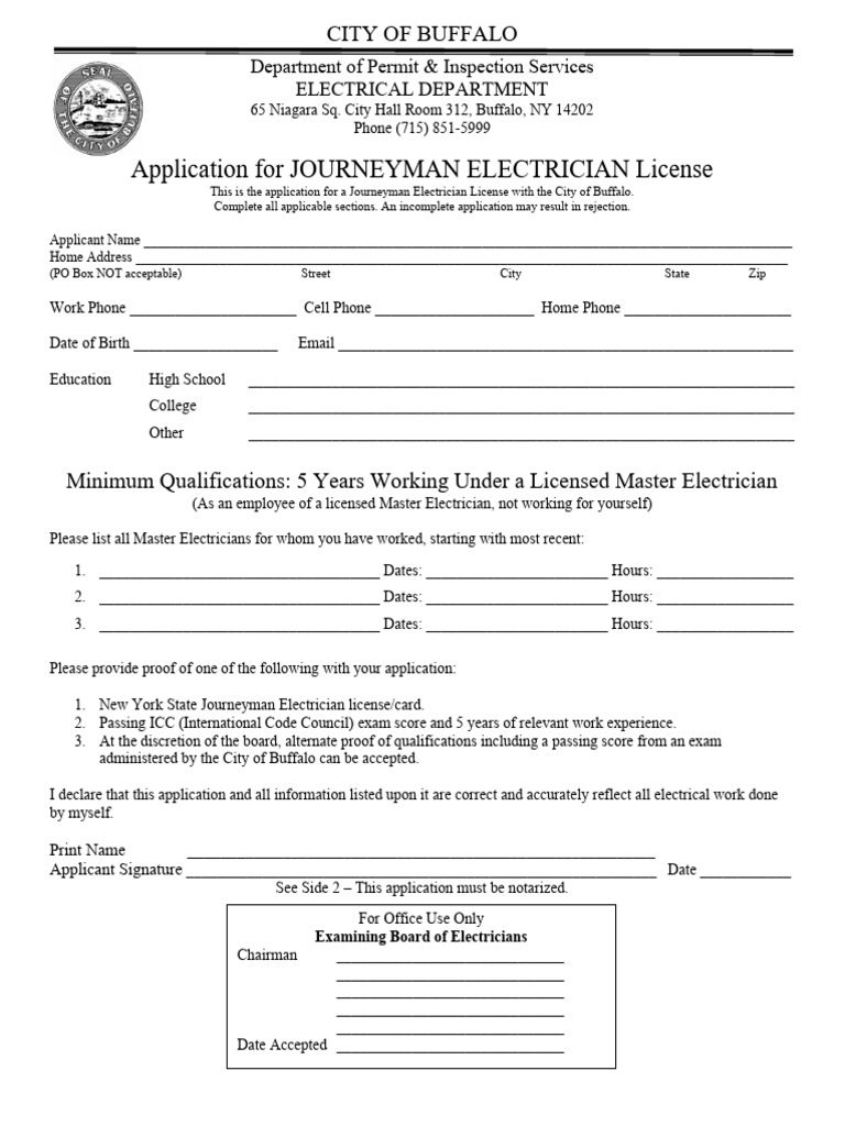 Journeyman Electrician License Application | PDF | Electrician | Journeyman