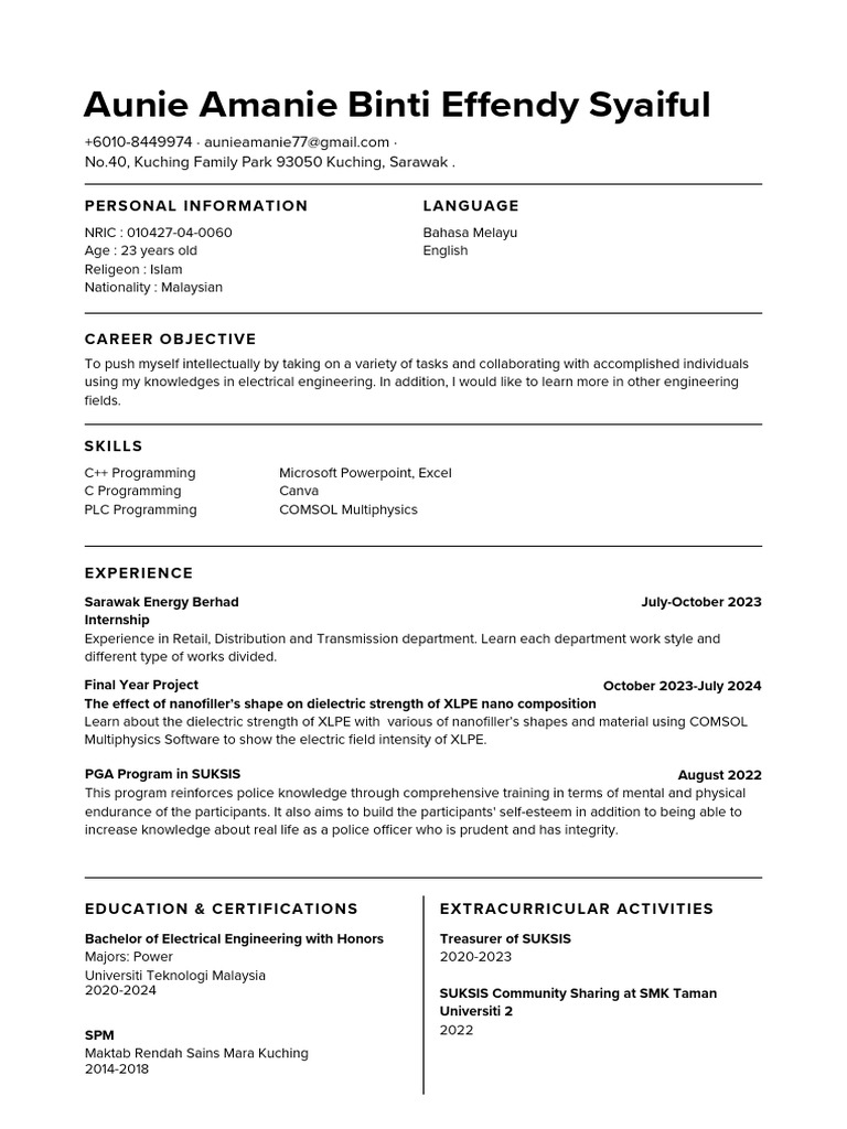 Electrical Engineering Student Profile | PDF