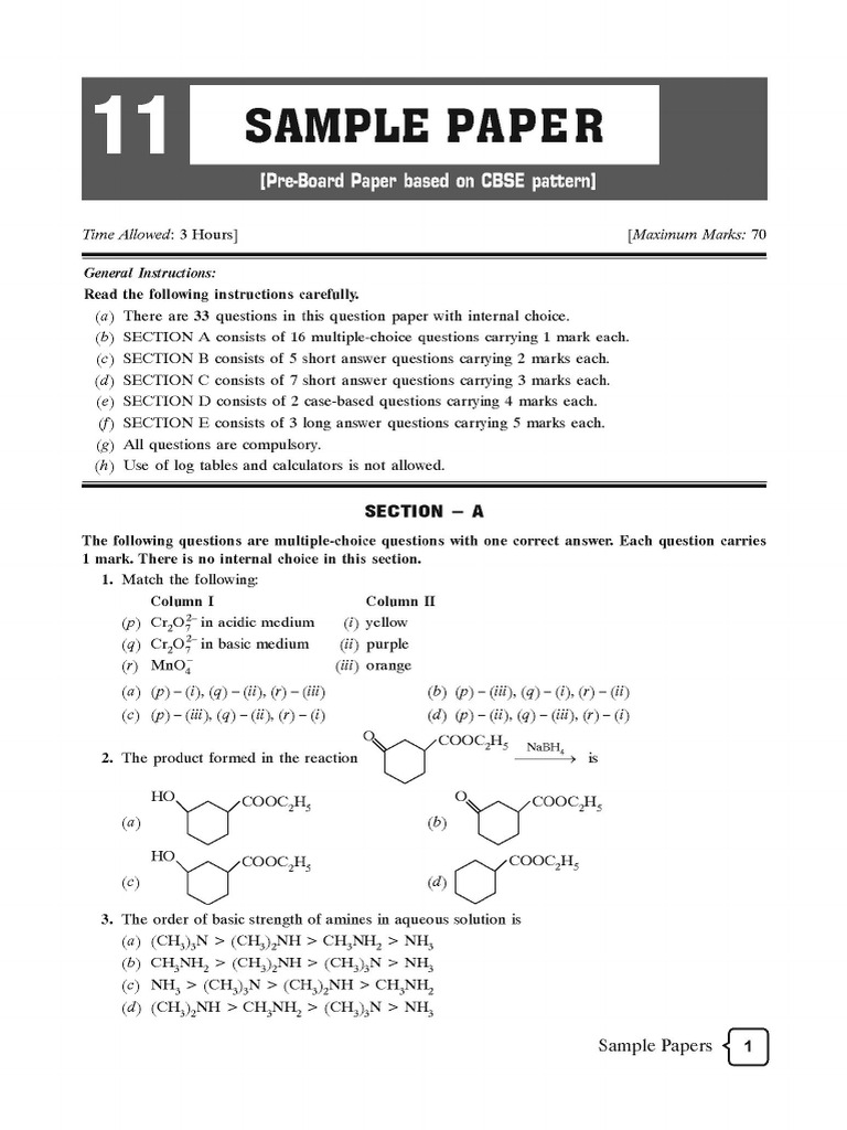 Sample QP 11 with answer key | PDF