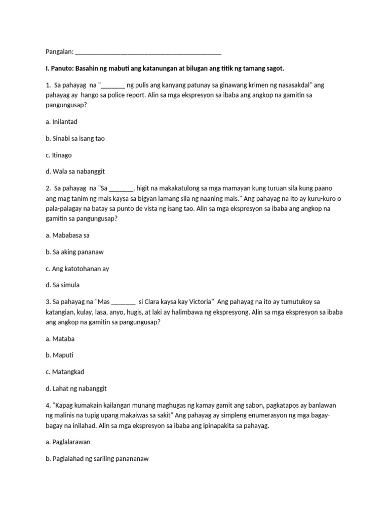 IV. Pagtataya NMT - 2 | PDF