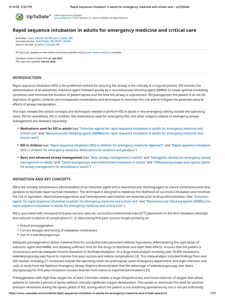 Rapid Sequence Intubation in Adults For Emergency Medicine and Critical ...