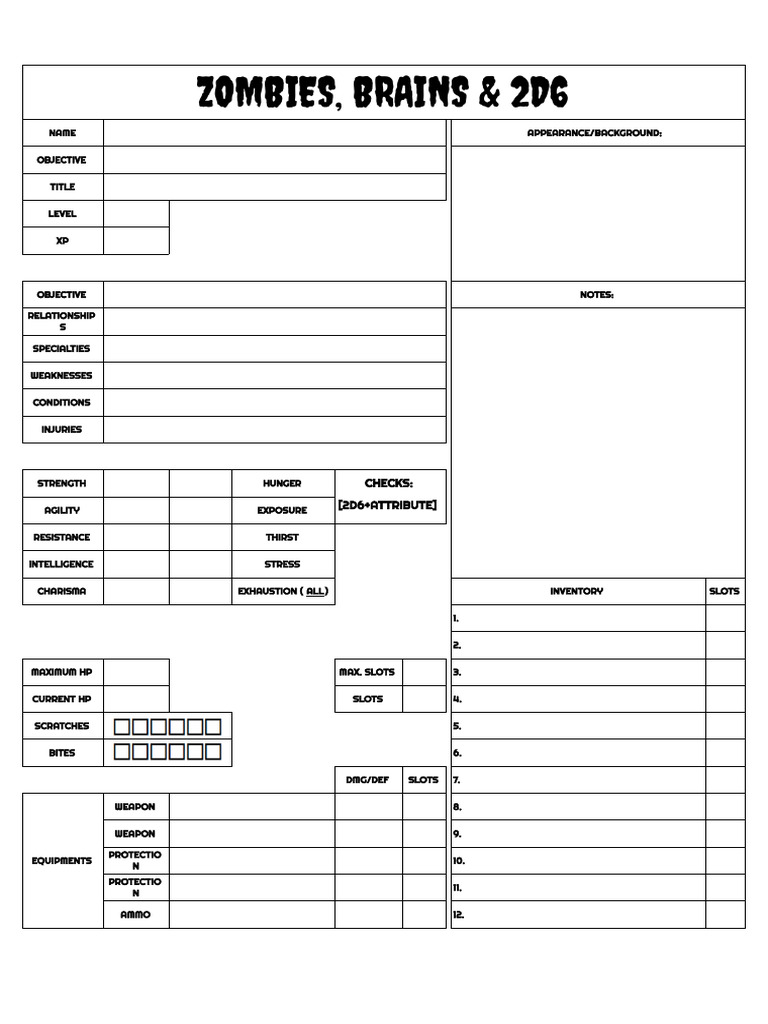 Character Sheet Zombies (Print) | PDF