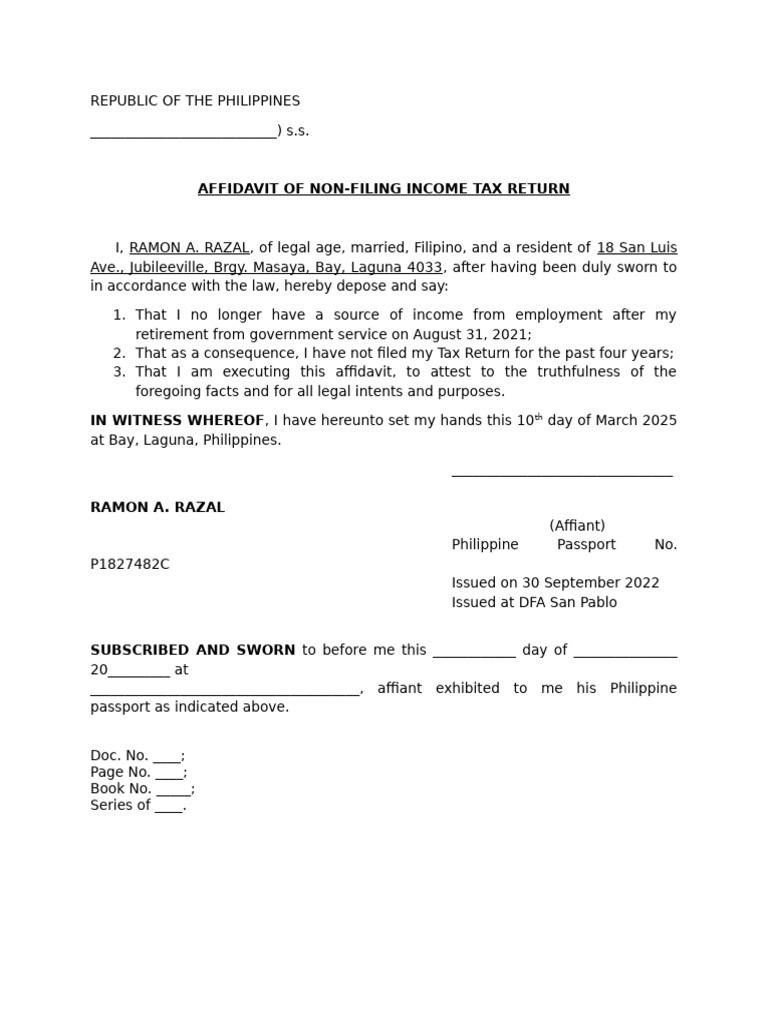 Draft Affidavit Non-filing | PDF
