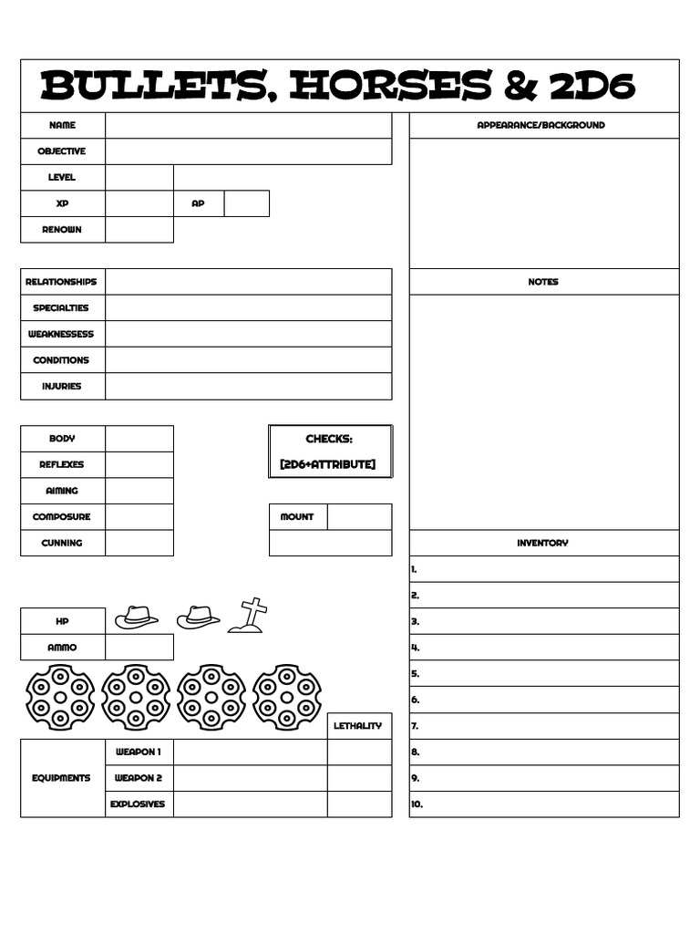 Character Sheet - Wild West (Print) | PDF