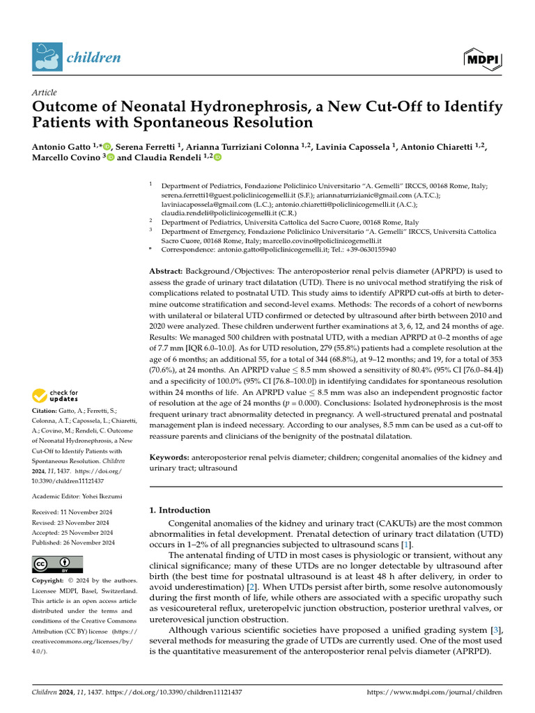 39767865: Outcome of Neonatal Hydronephrosis, A New Cut-Off To Identify ...