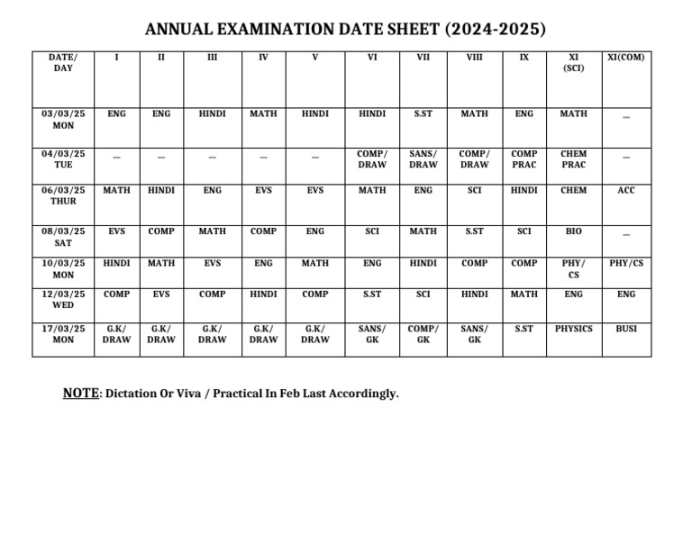 Annual Exam Schedule 2024-25 | PDF