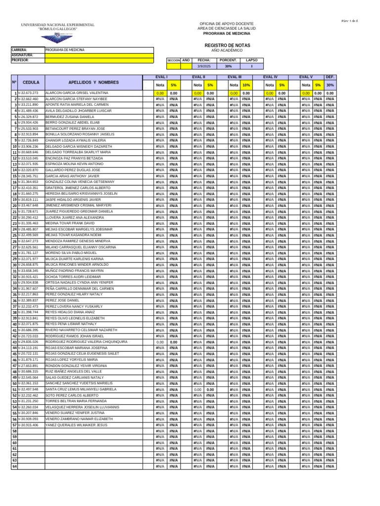 FORMATO DE NOTAS III COHORTE-1ER AÑO MEDICINA2025-1 | PDF