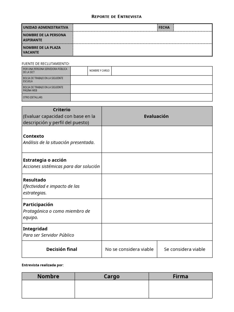 Reporte De Entrevista De Aspirante Pdf