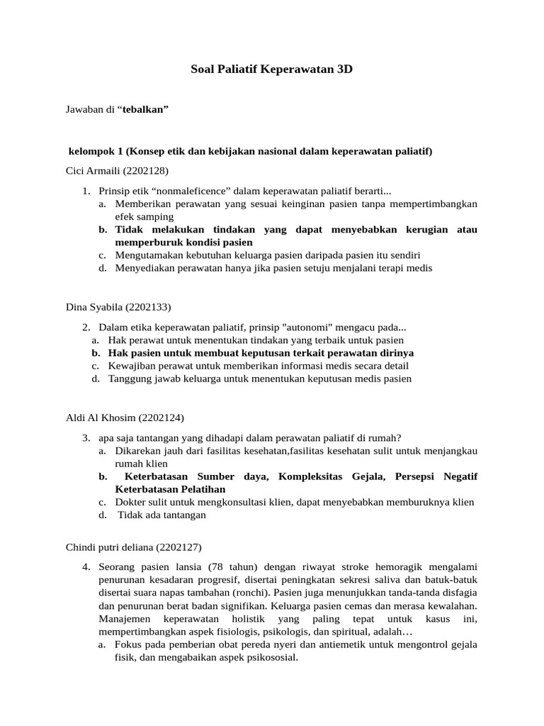 Soal Paliatif Keperawatan 3D | PDF