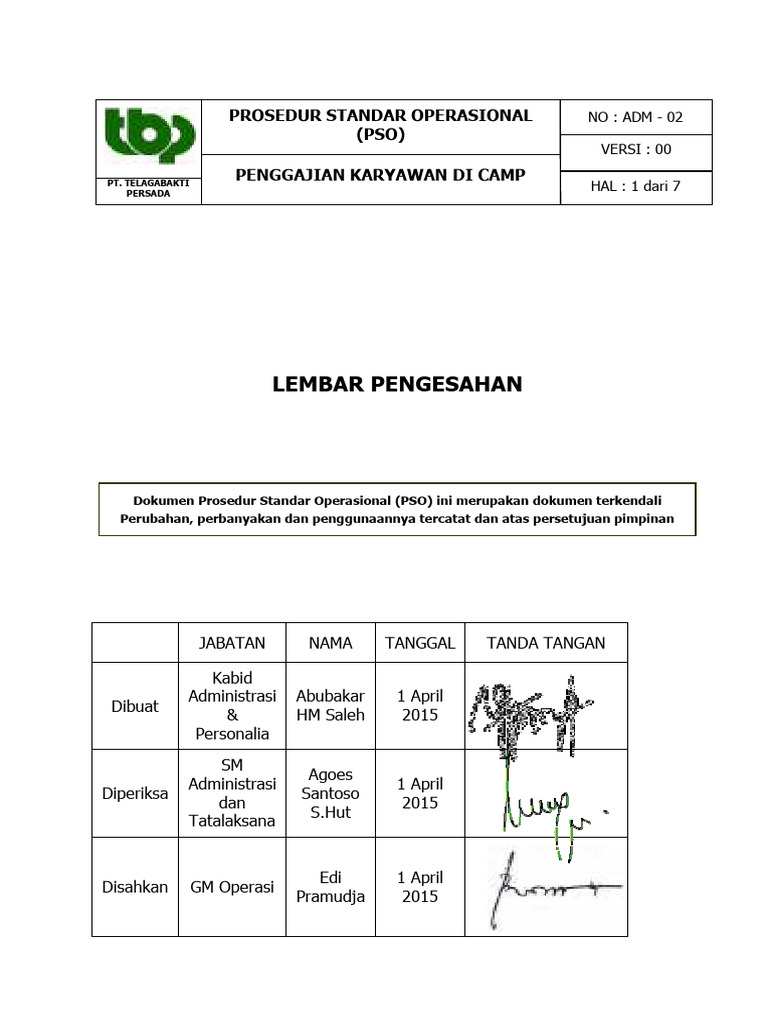 Sop Adm-02. Penggajian Karyawan | PDF