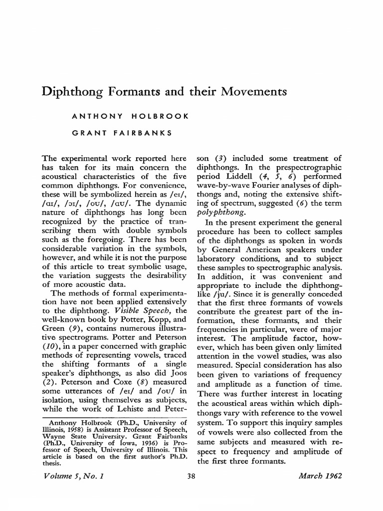 Diphthong Formants: Acoustic Analysis | PDF | Vowel | Decibel
