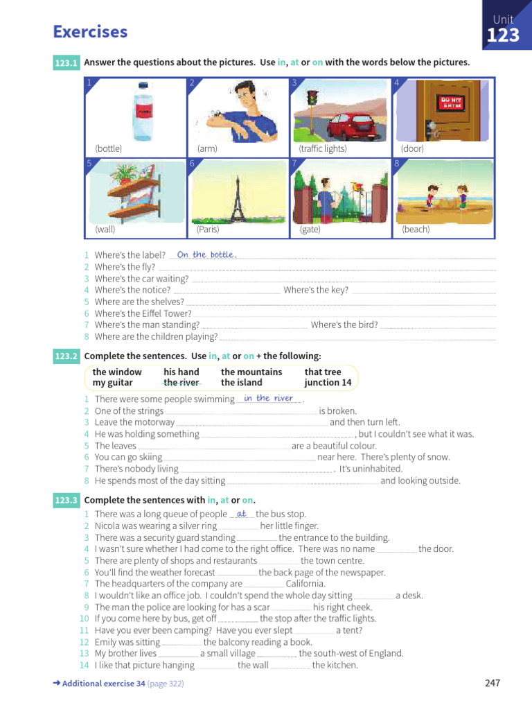 Prepositions of Place EXERCISES | PDF