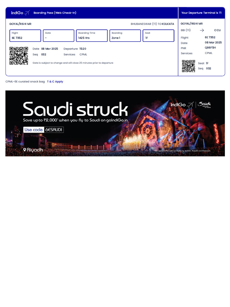 Boarding Pass - BBI To CCU | PDF