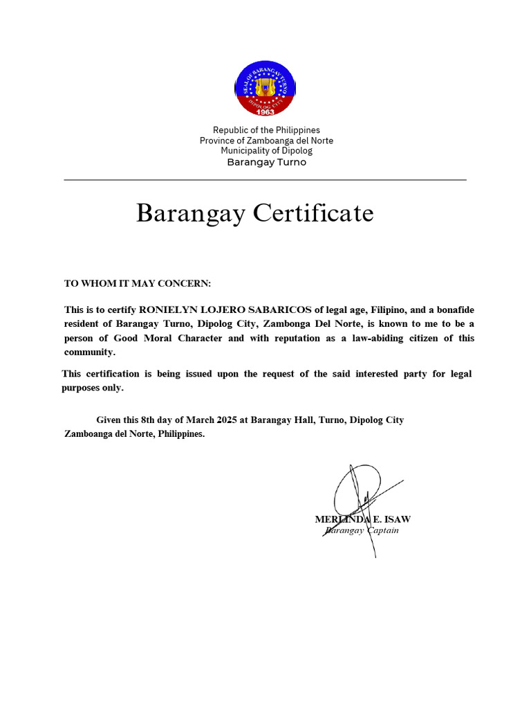 Brgy Certificate or Clearance PDF | PDF