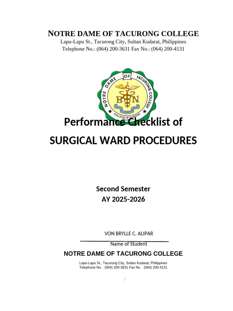 Surgical Ward Procedures Evaluation Checklist | PDF | Medical Diagnosis ...