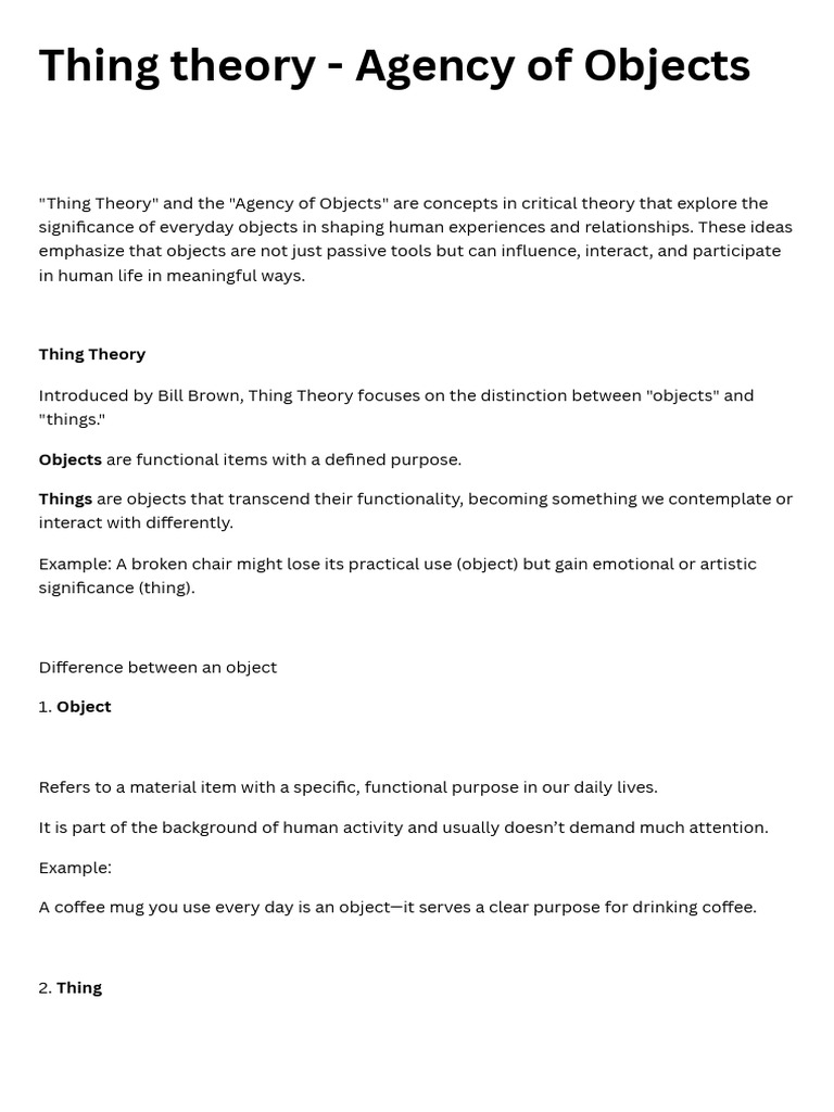 Understanding Thing Theory and Object Agency | PDF | Human Behavior ...