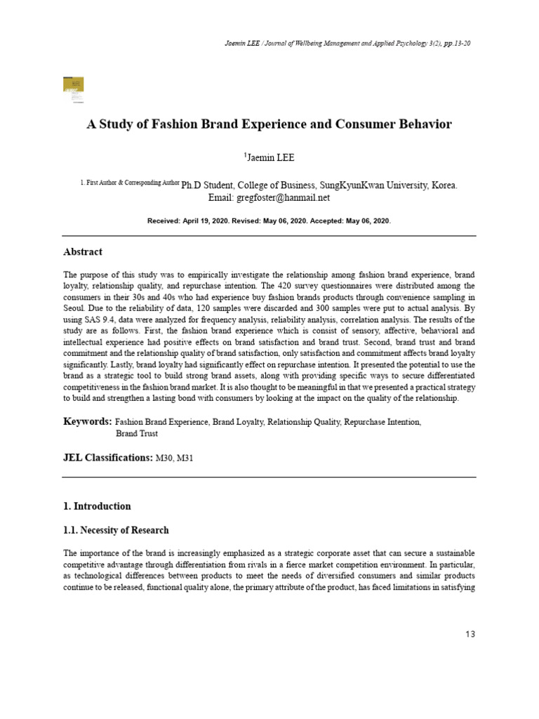 Fashion Brand Experience and Consumer Behavior | PDF | Customer ...