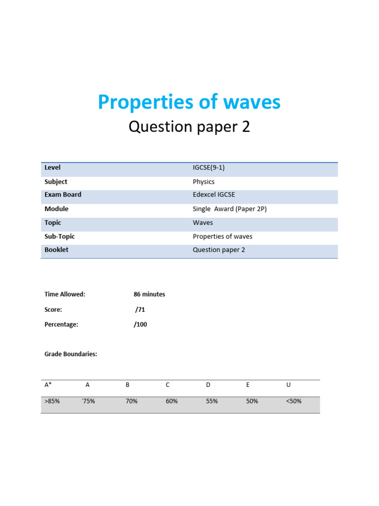 9.2 - Properties of Waves 2p - Edexcel Igcse Physics QP | PDF | Secondary Education ...