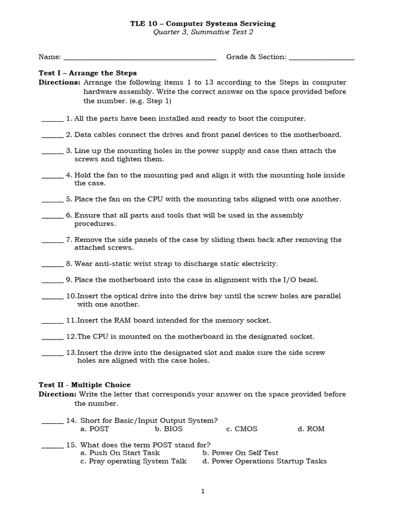 TLE 10 CSS Q3 Summative Test 2 Performance Task 2 | PDF | Bios | Booting