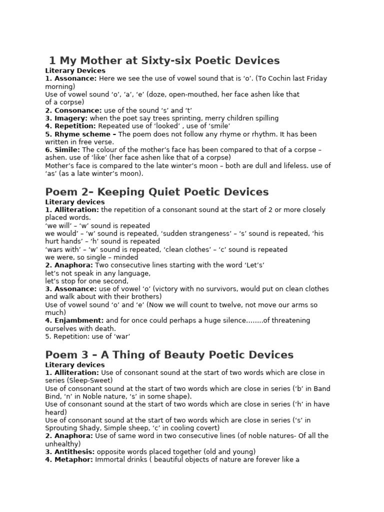 Class 12 Poem Poetic Device | PDF | Poetry | Rhyme