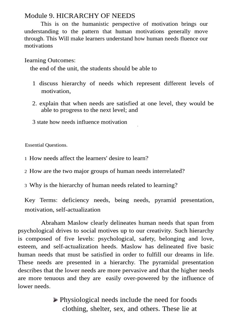 Module 8 Abraham Maslow S Hierarchy of Needs | PDF