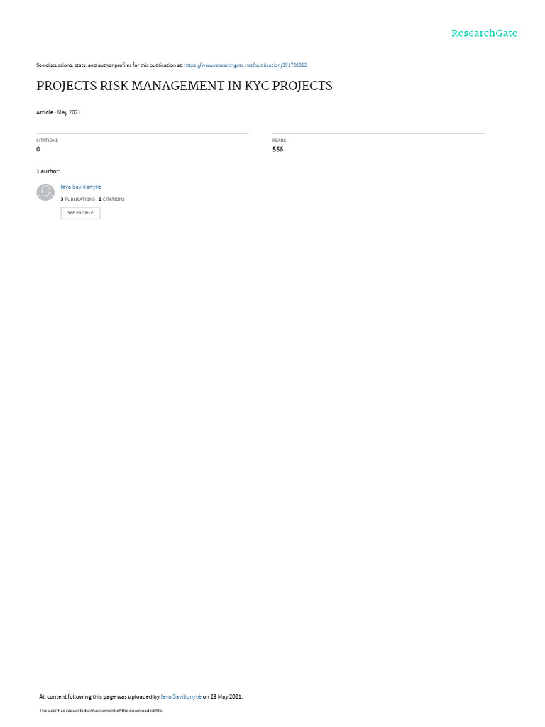 Projects Risk Management in Kyc Projects: Article | PDF | Risk | Risk Management