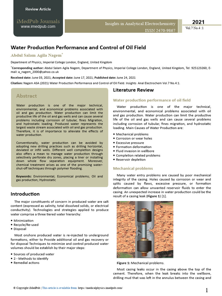 Water Production Performance and Control of Oil Field | PDF | Casing ...