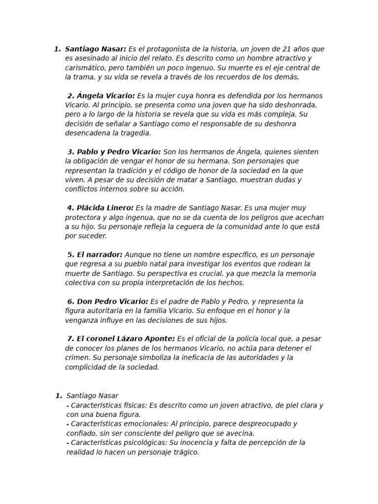 Crónica de Una Muerte Anunciada (Características) | PDF