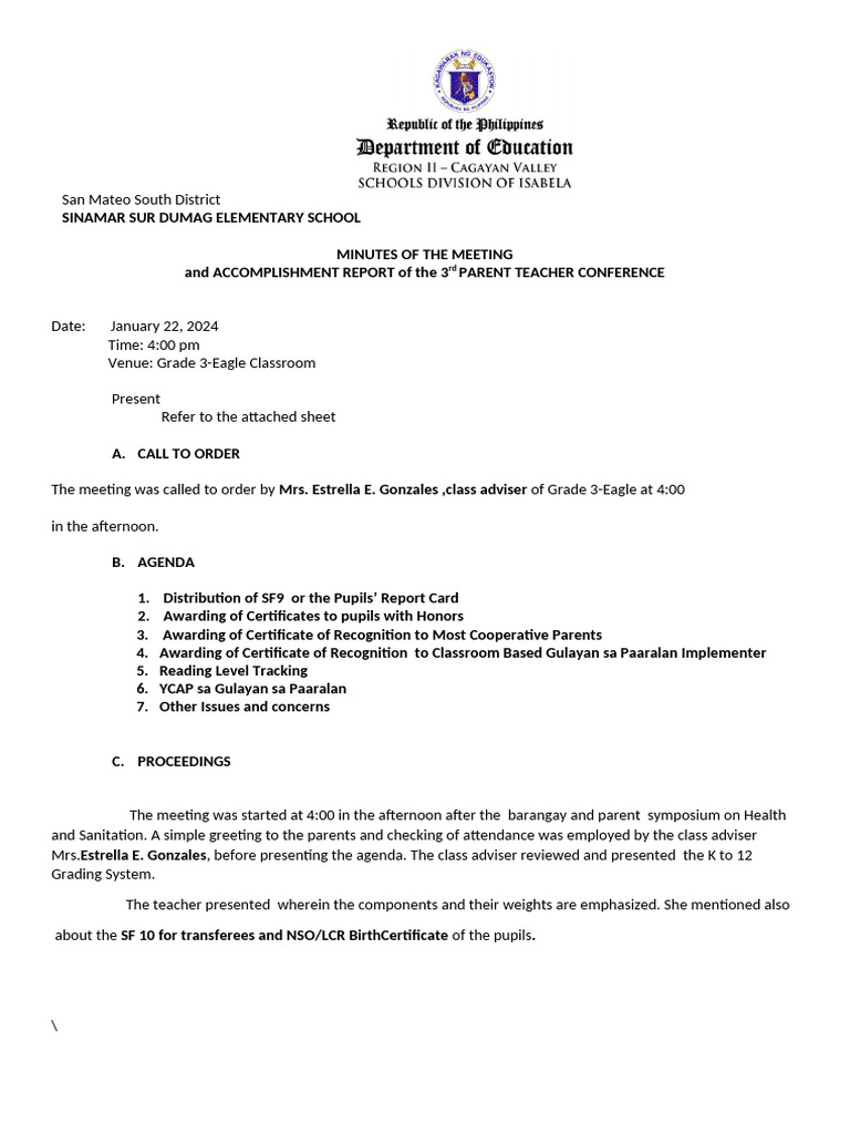 3rd PTC and Accomplishment Report | PDF