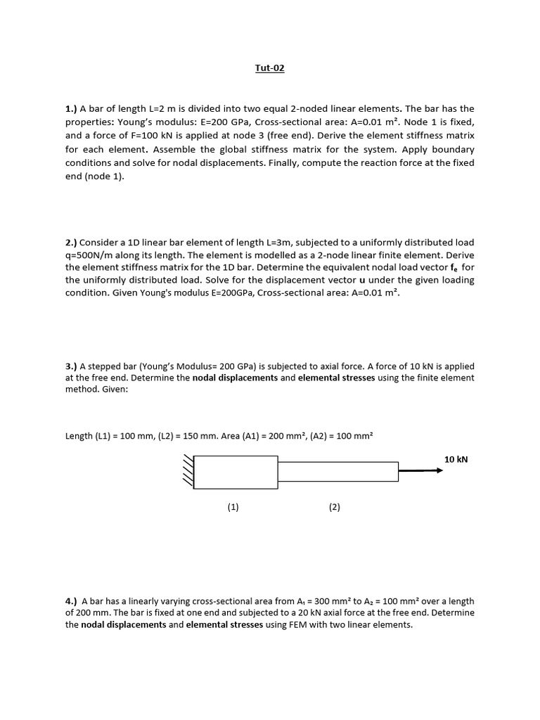 Finite Element Analysis of 1D Bars | PDF