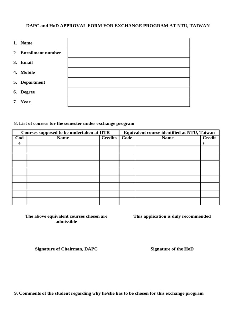 DAPC Approval Form NTU Taiwan | PDF