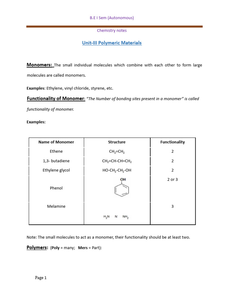 Unit 3 Polymeric materials.docx | PDF | Polymerization | Polymers