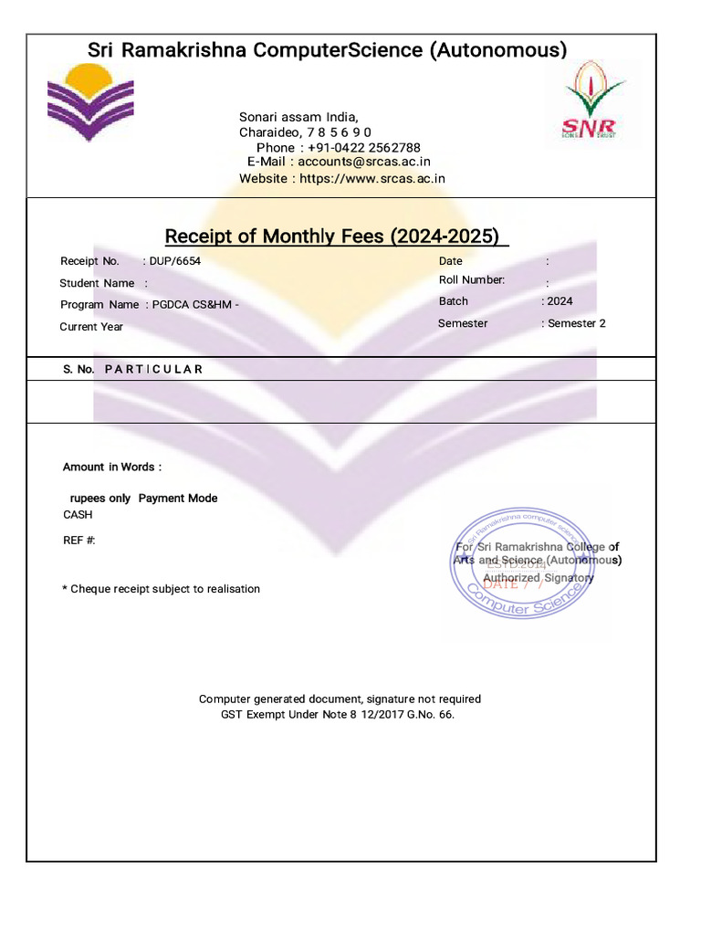 College Fee Receipt 3 - 2 | PDF