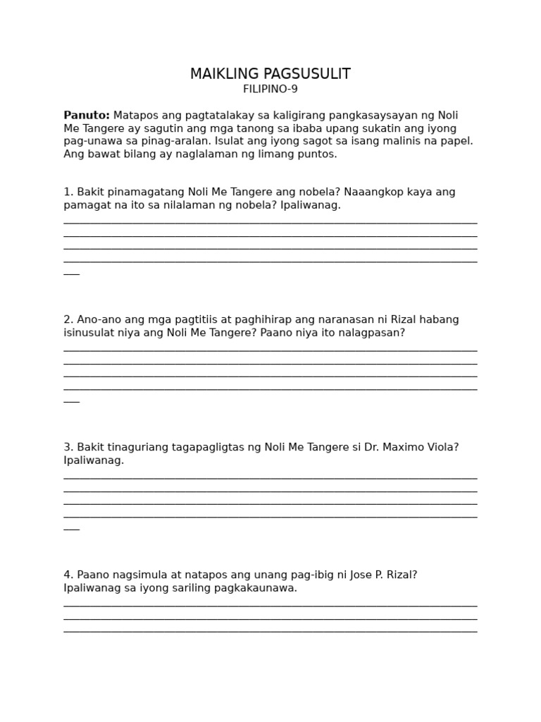 Maikling Pagsusulit Filipino 9 | PDF