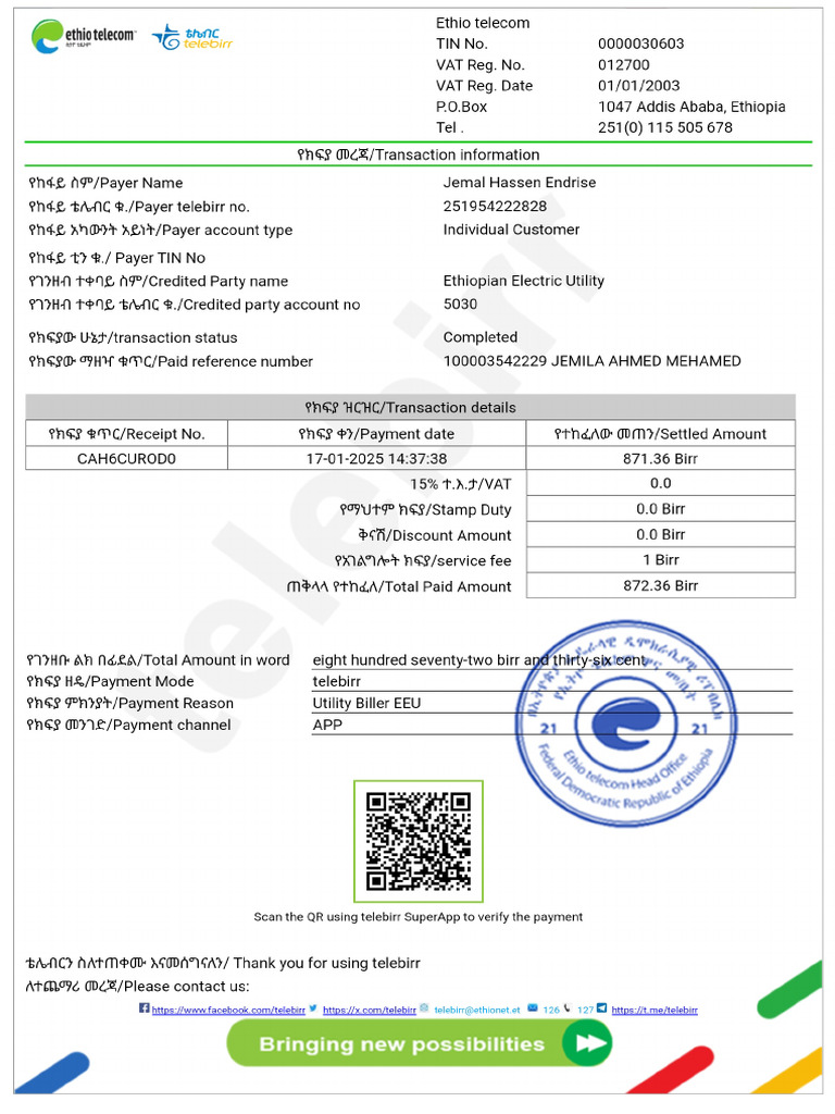 Telebirr - Utility Biller EEU | PDF