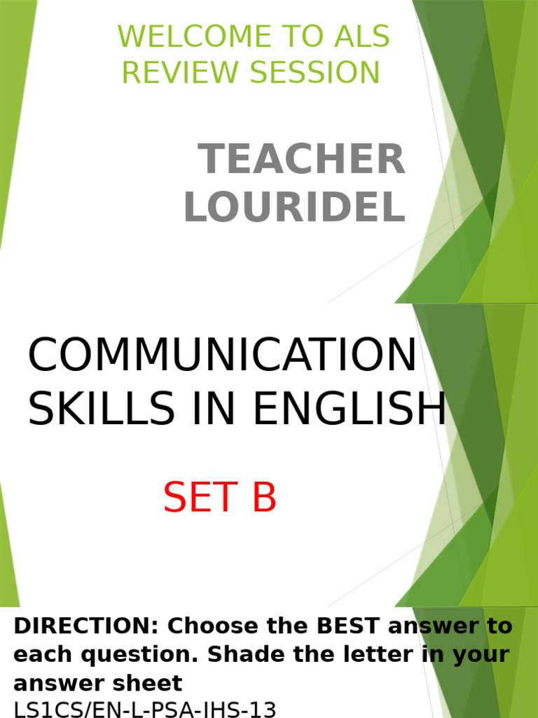 Ls1 English A&E Test Set B | PDF