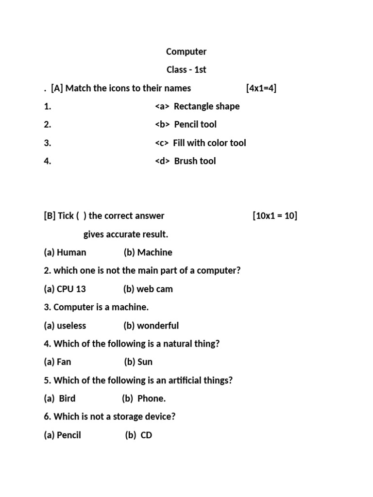 1st Grade Computer Class Activities | PDF