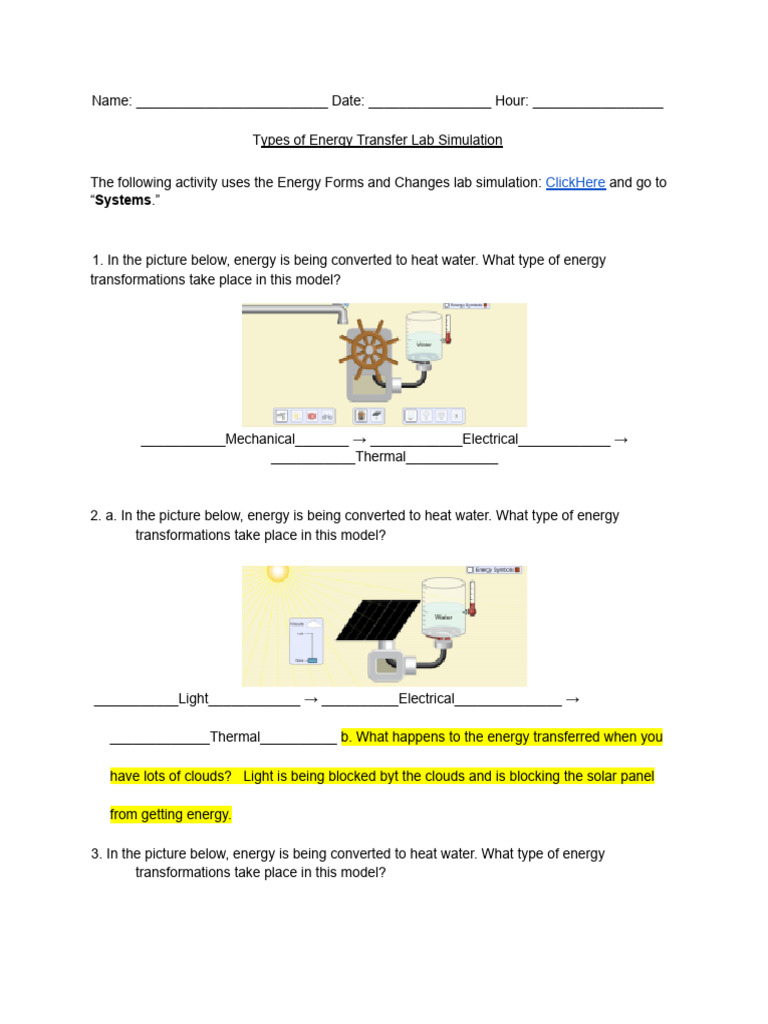 Types of Energy Transferred Lab Simulation (P.S.) | PDF | Physical ...