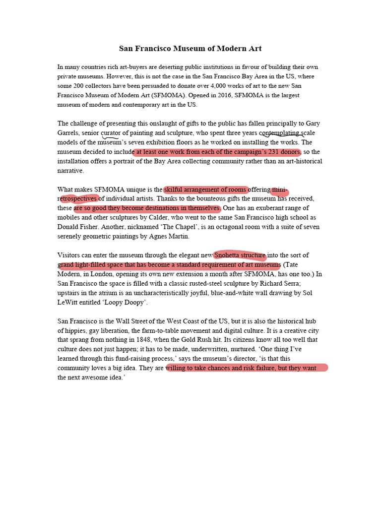 阅读理解07 - San Francisco Museum of Modern Art 2 | PDF | Museology | The Arts