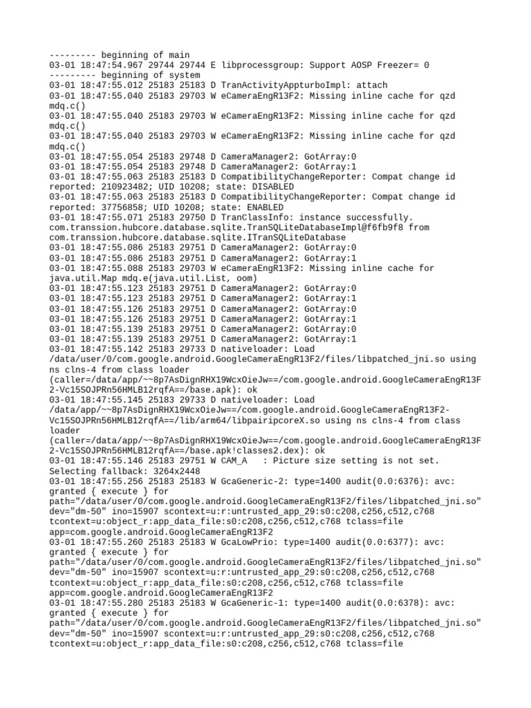 Camera App Debug Log Analysis | PDF | Software Engineering | Computing