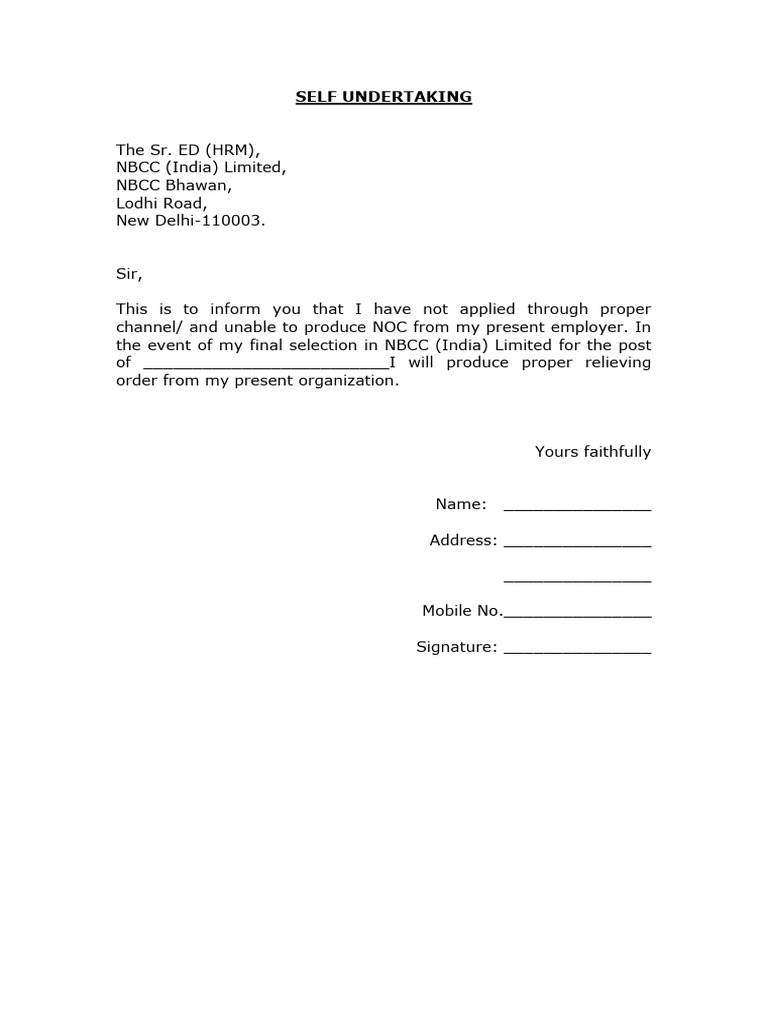 Undertaking For NOC 5 | PDF