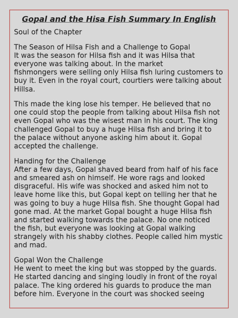 Gopal and The Hilsa Fish Class7 | PDF