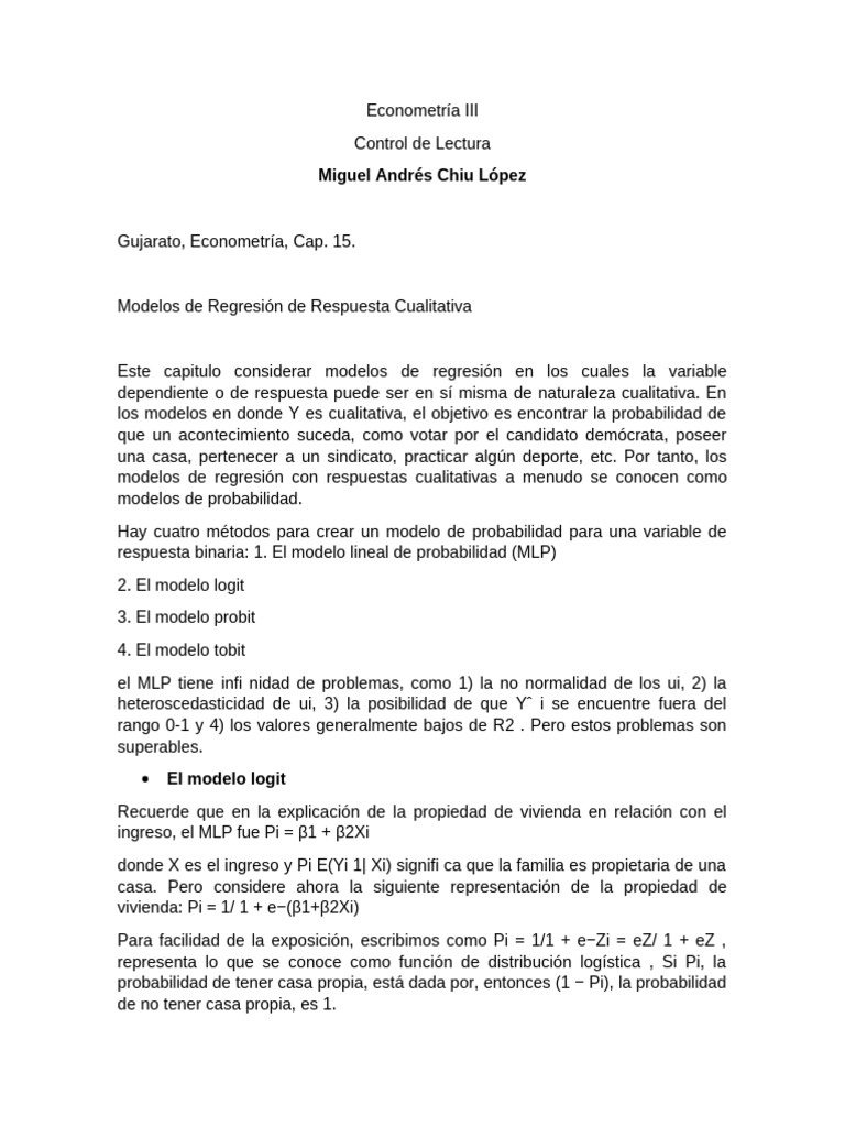 Econometria Modelos | PDF | Regresión logística | Análisis de regresión