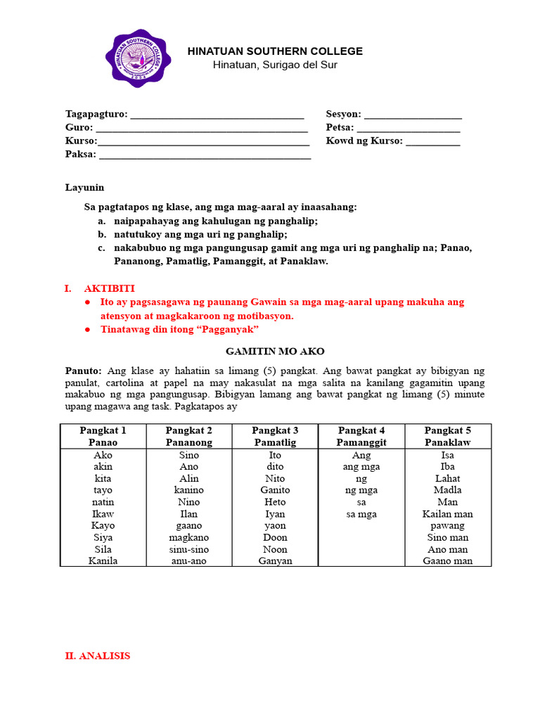 4A S Banghay Aralin Template Sample | PDF