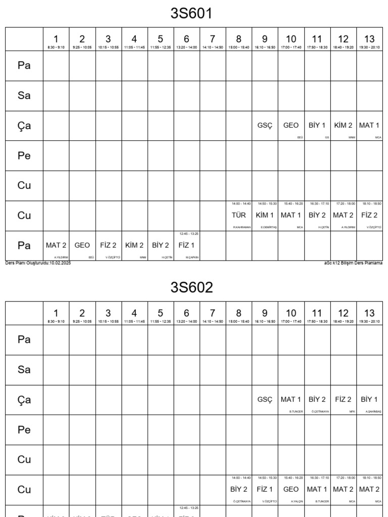 17 Şubat 11. Sinif Ders Programi | PDF