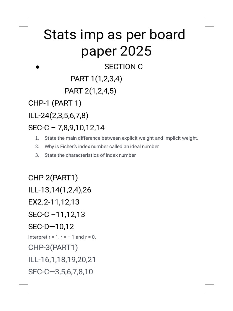 Stats Imp As Per Board Paper 2025 | PDF