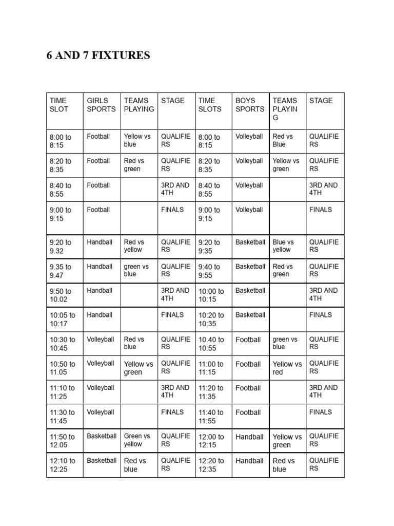 Sports Gala Fixture | PDF | Sports | Athletic Sports