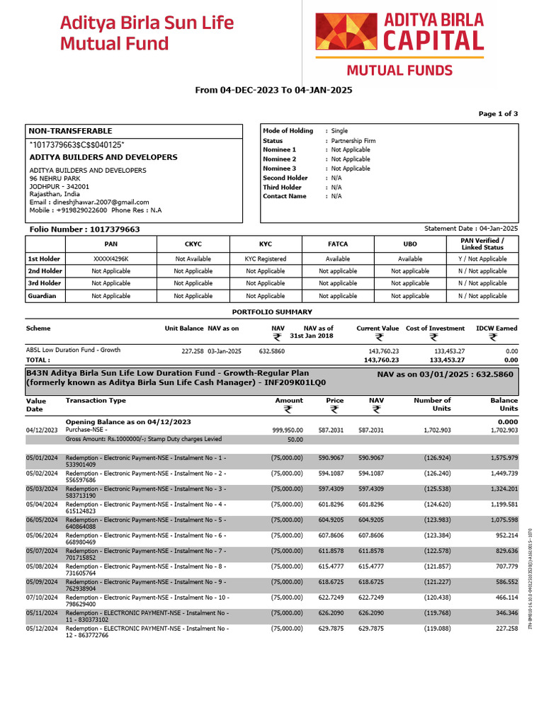 ABSl Low Duration Fund statment FY23-24 | PDF | Money | Financial Services