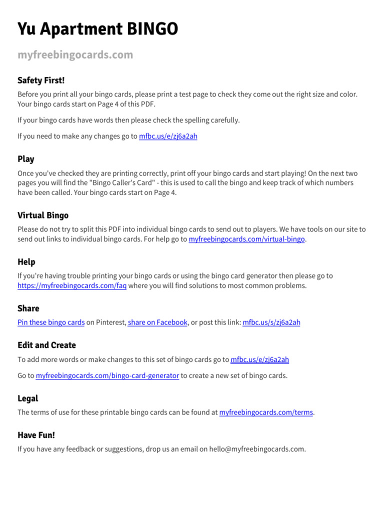 Yu_Apartment_BINGO | PDF | Gambling Games